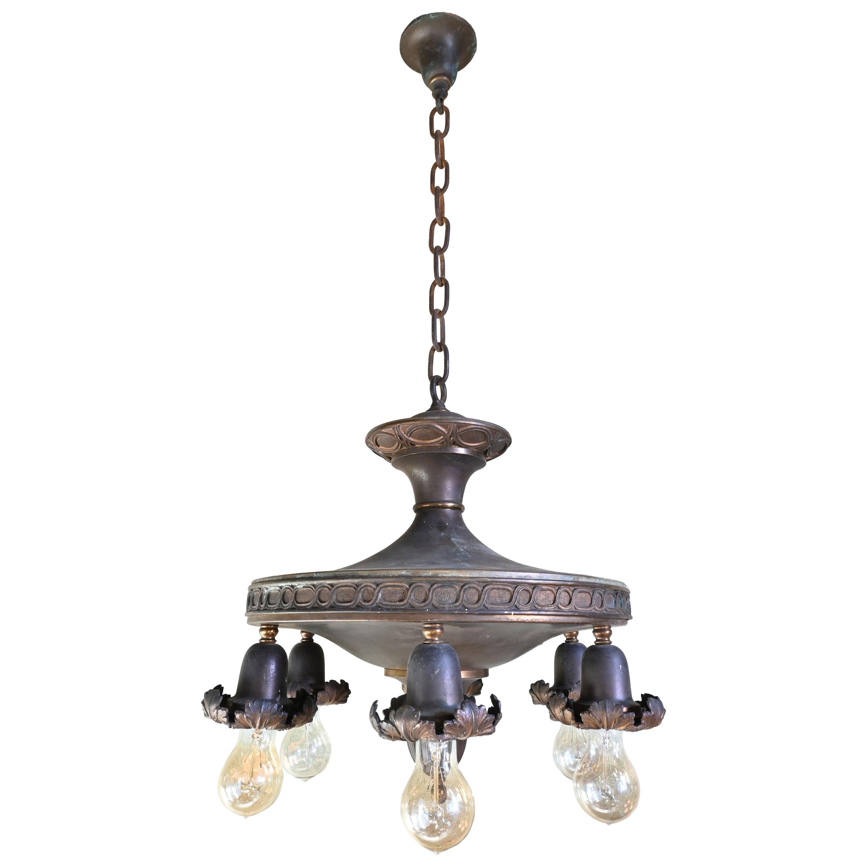 Fluted Cast Glass Bowl Fixture with Floral Decoration at 1stDibs