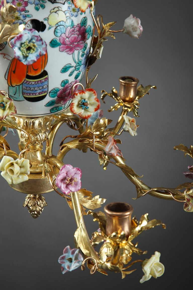 6-Lights Porcelain and Bronze Chandelier with Chinese Decoration at 1stDibs