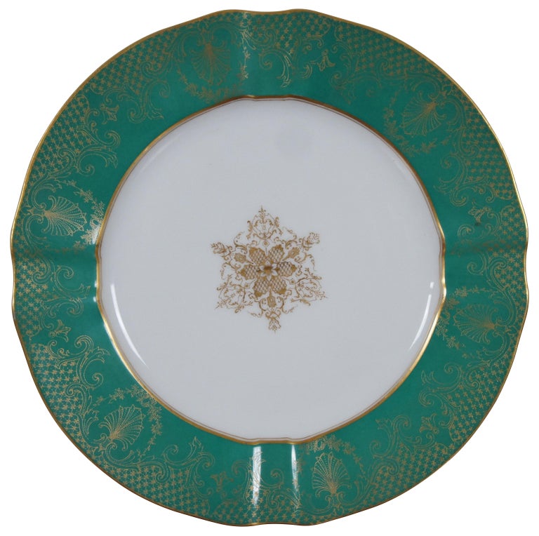 6 M Redon Limoges La Porcelain Limousine Green Gold Salad Lunch Plates ...