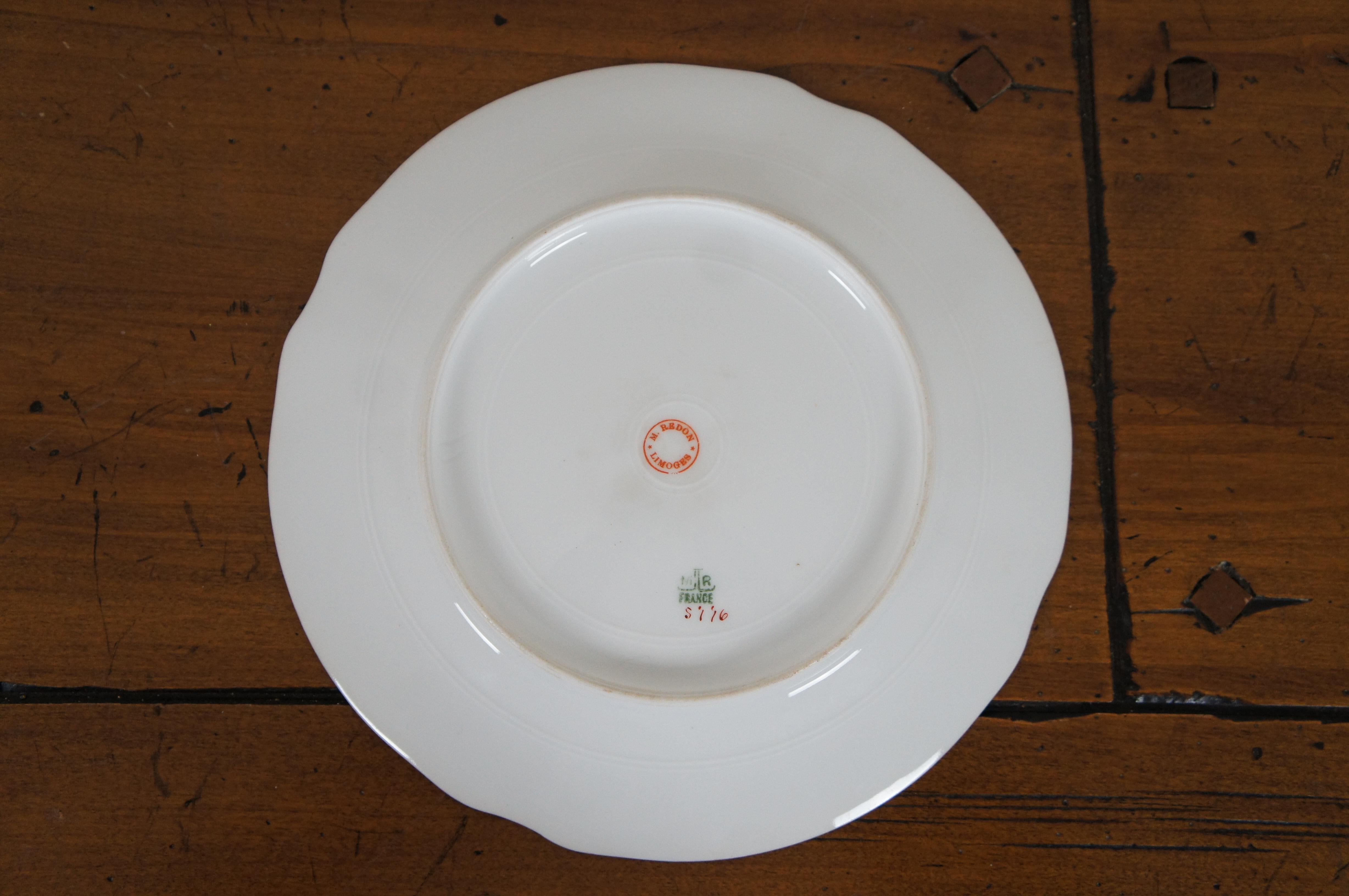6 M Redon Limoges La Porcelain Limousine Green Gold Salad Lunch Plates ...