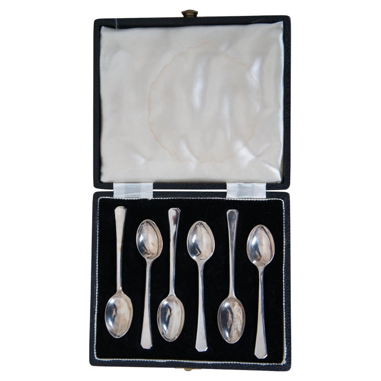 6 Mid-Century English Sterling Silver Demitasse Tea Coffee Spoon Box ...