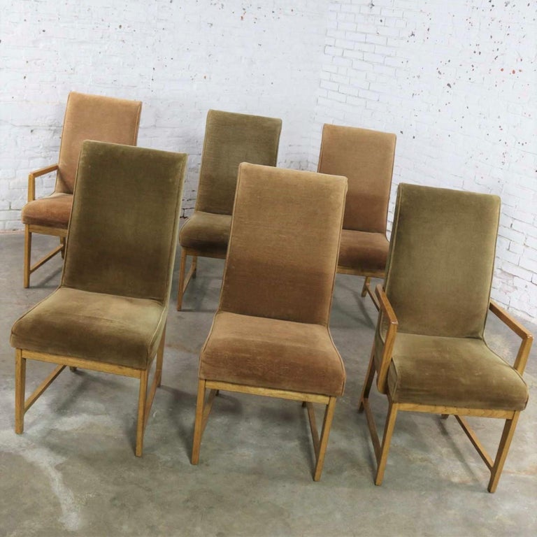 6 Modern Style Vintage Dining Chairs Velvet Scoop Seats Bernhardt Flair ...