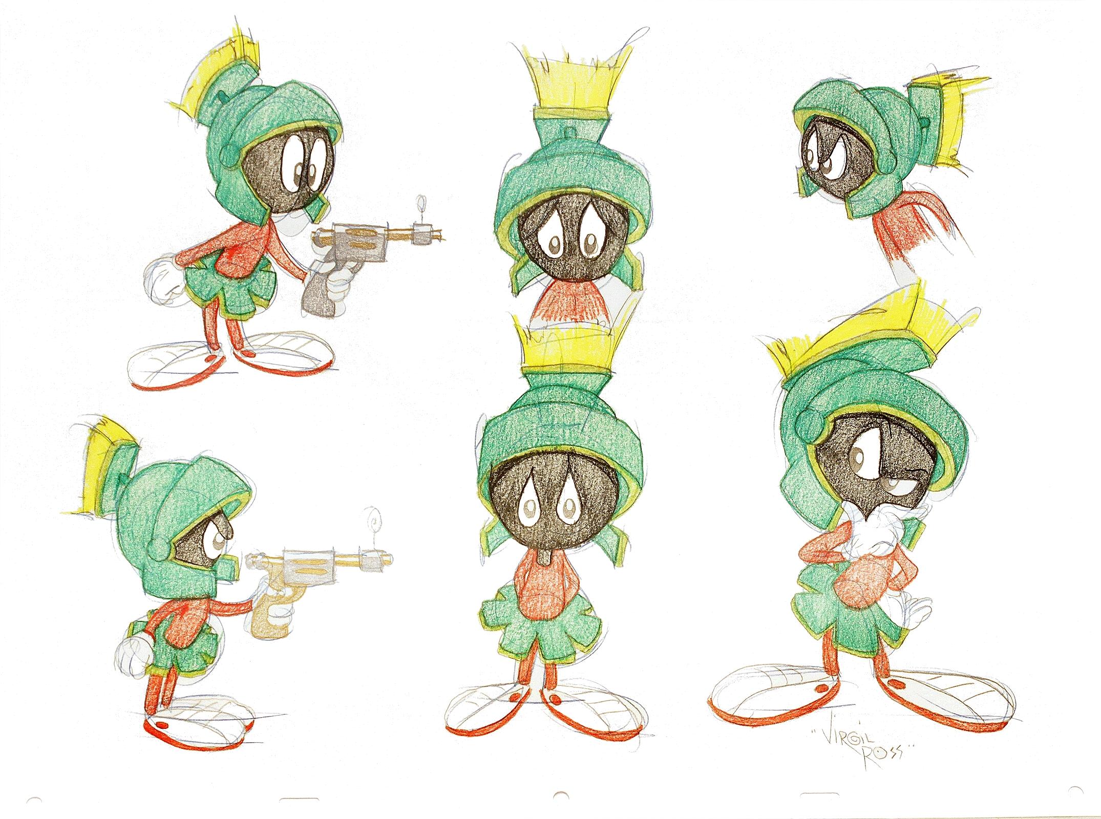 6 ORIGINAL DRAWINGS OF MARVIN THE MARTIAN - Signed By Virgil Ross at ...