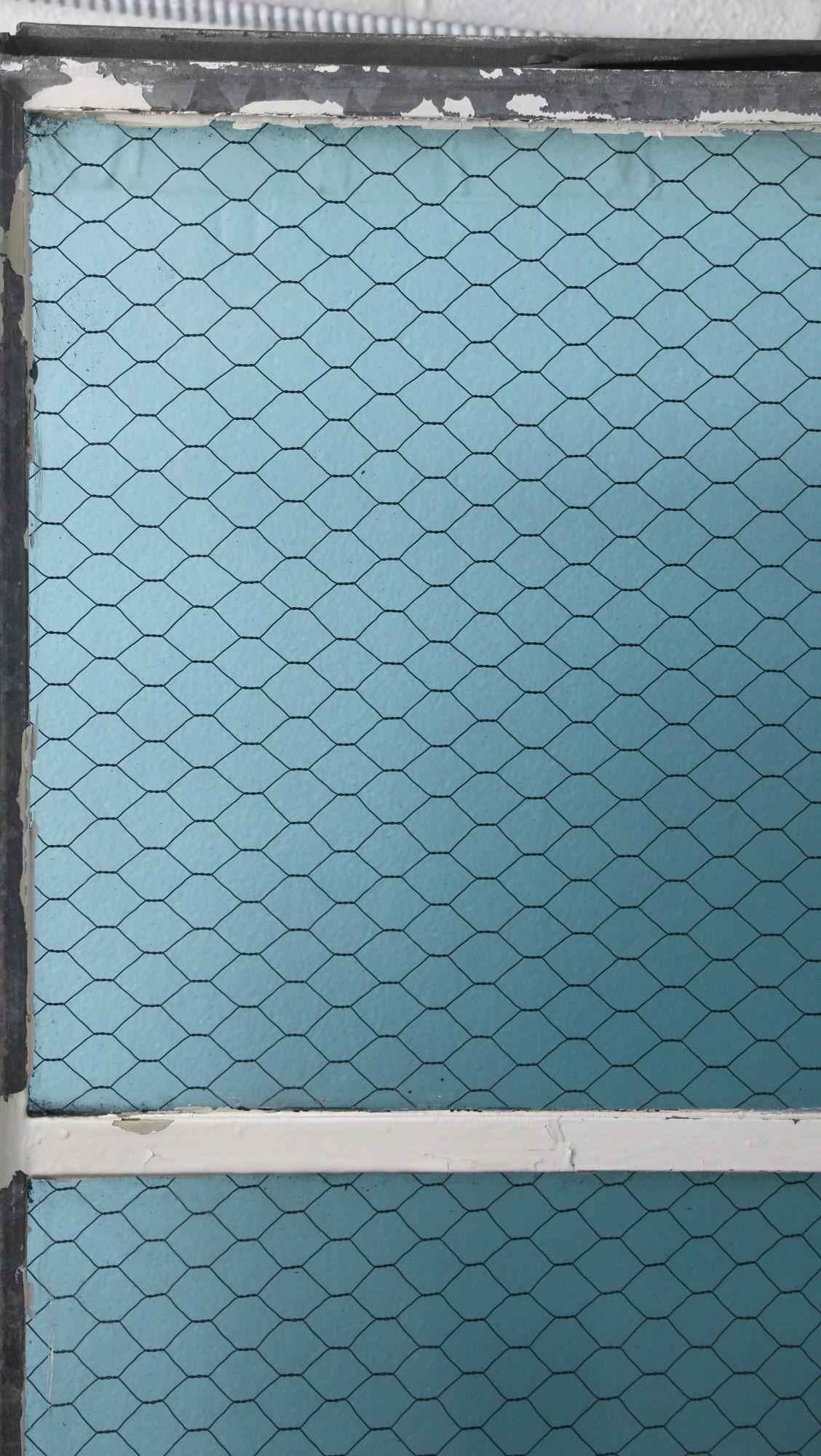 6 Pane Blue Chicken Wire Glass Iron Industrial Window For Sale at 1stDibs