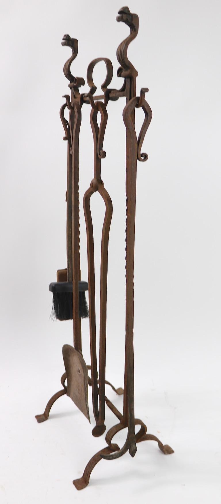 6-Piece Gothic Revival Fireplace Tool Set after Yellin at 1stDibs