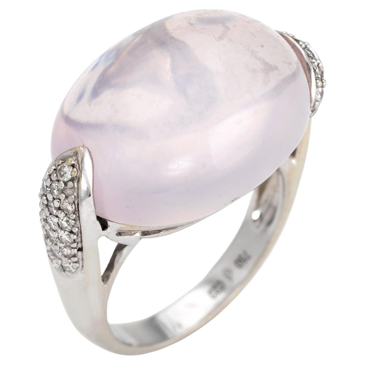 6 Point Star Rose Quartz Diamond Ring East West Cocktail Estate 14k ...