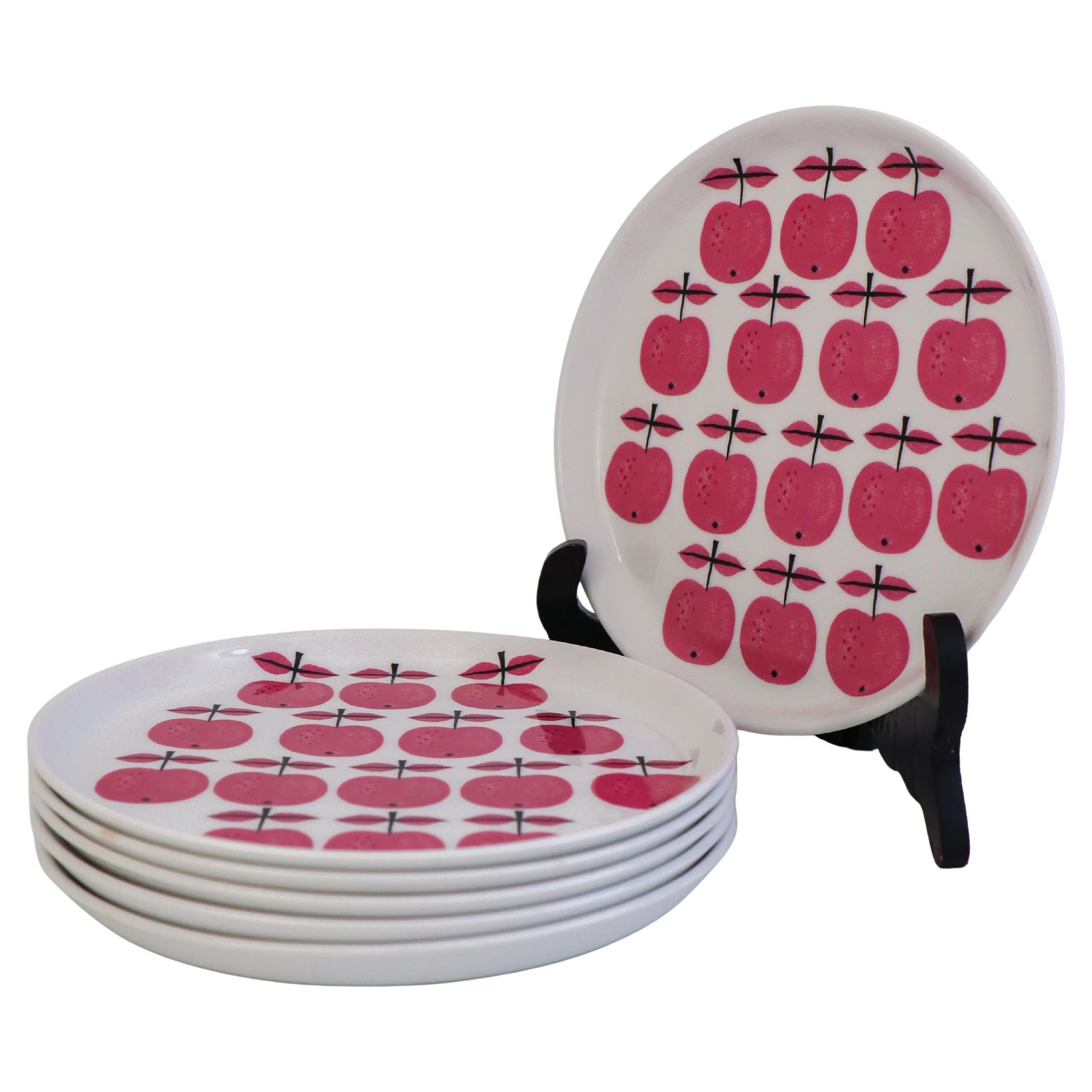 6 Rare Plates - Pall - Stig Lindberg - Gustavsberg 1963 - Pink Apples ...