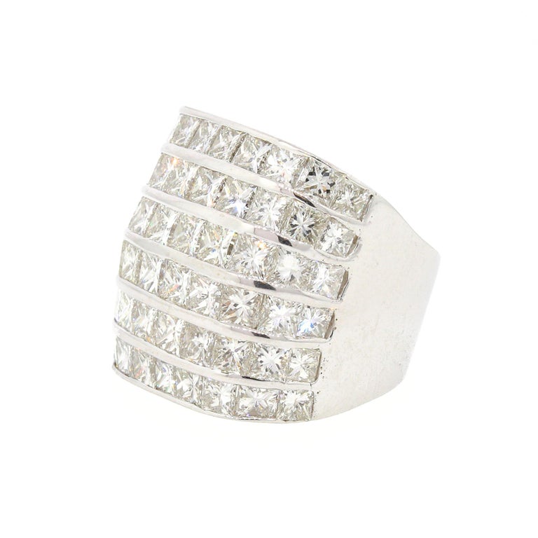 Six Row Princess Cut Diamond Wide Band Ring For Sale at 1stDibs