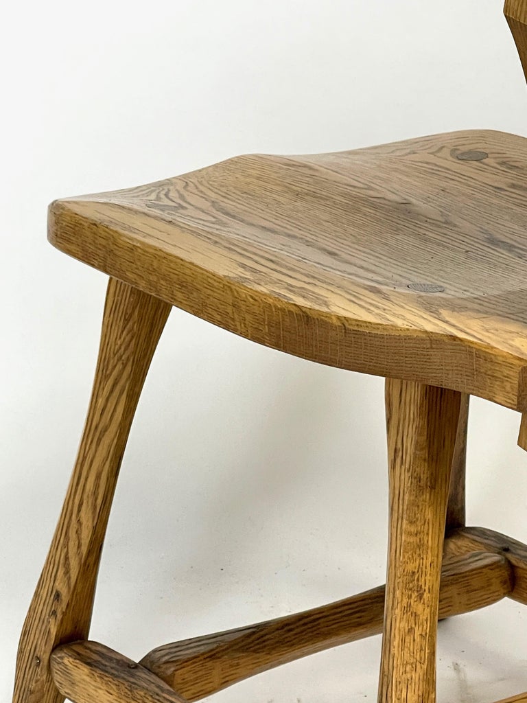6 Rustic Utilitarian Carved Solid Oak Craftsman Dining Chairs at 1stDibs
