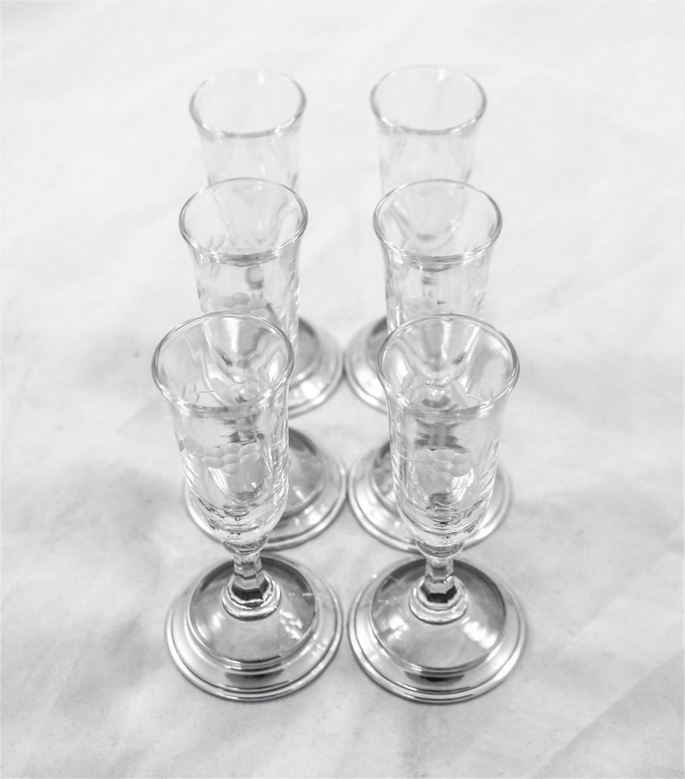 6 Sterling and Crystal Cordials at 1stDibs