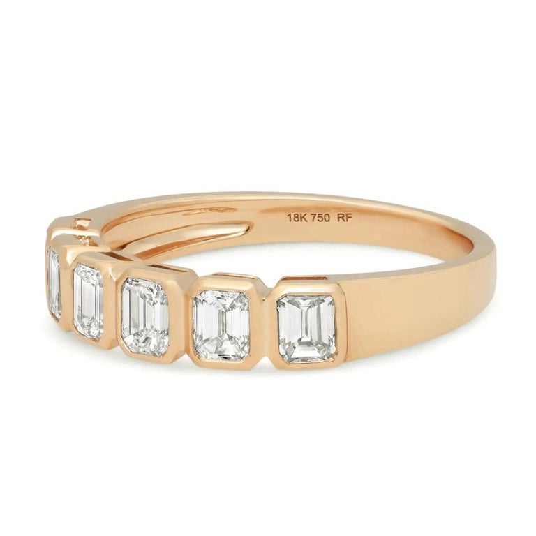 6 Stone Emerald Bezel Diamond Ring 1.04 Carat For Sale at 1stDibs