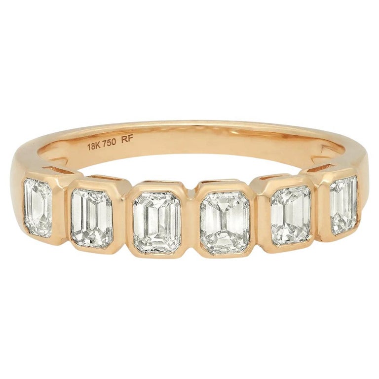6 Stone Emerald Bezel Diamond Ring 1.04 Carat For Sale at 1stDibs