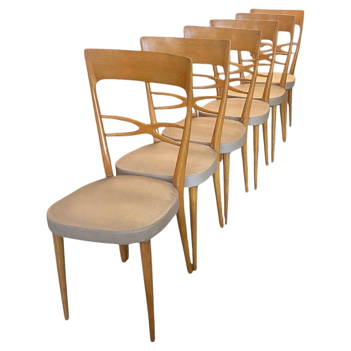 6 blond wood Midcentury Italian Dining Chairs, 1950s, attrib. to ...