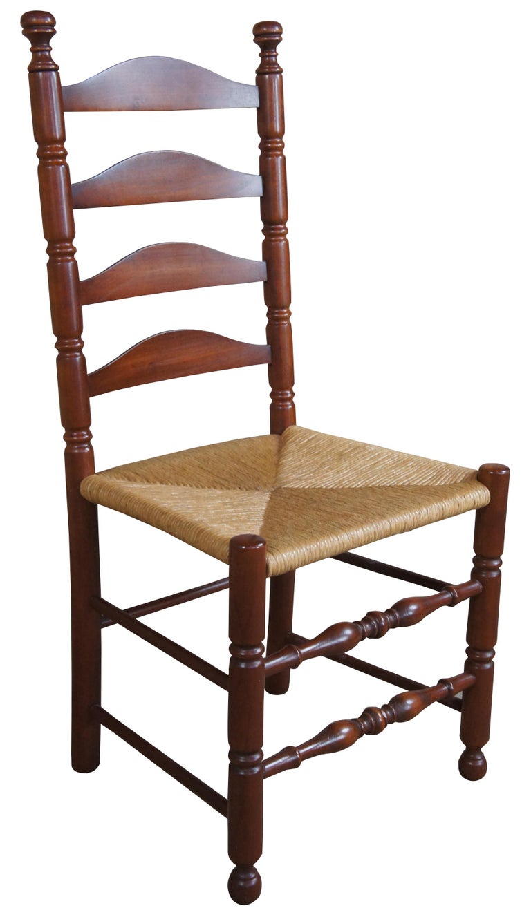 6 Vintage Amish Shaker Cherry Ladder Back Rush Dining Chairs Country ...