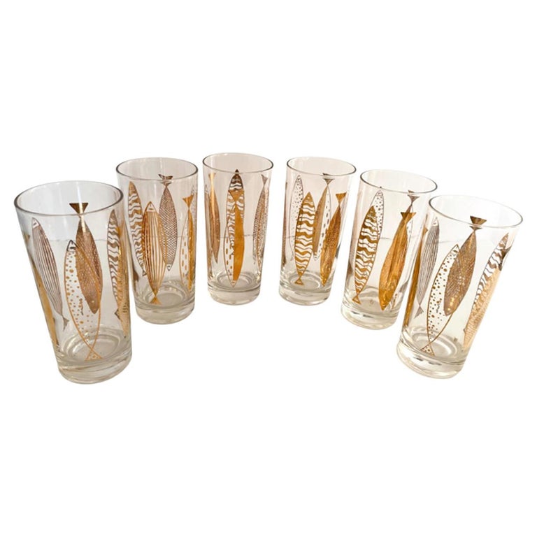 6 Vintage Fred Press Gold Fish Drinking Glasses, Cooler Size For Sale ...