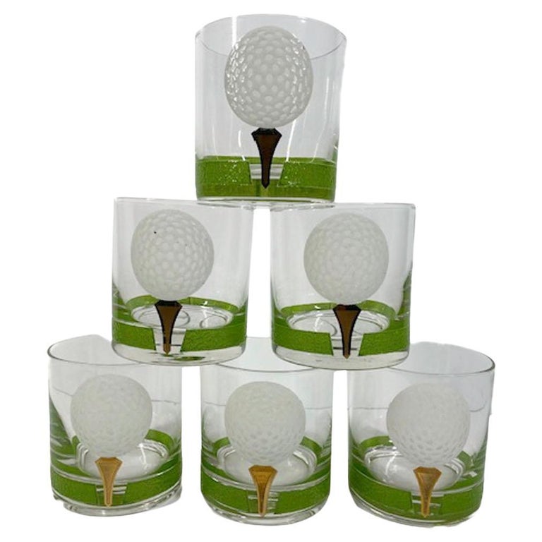 6 Vintage Golf Themed Rocks Glasses with a Golf Ball on a 22 Karat Gold ...