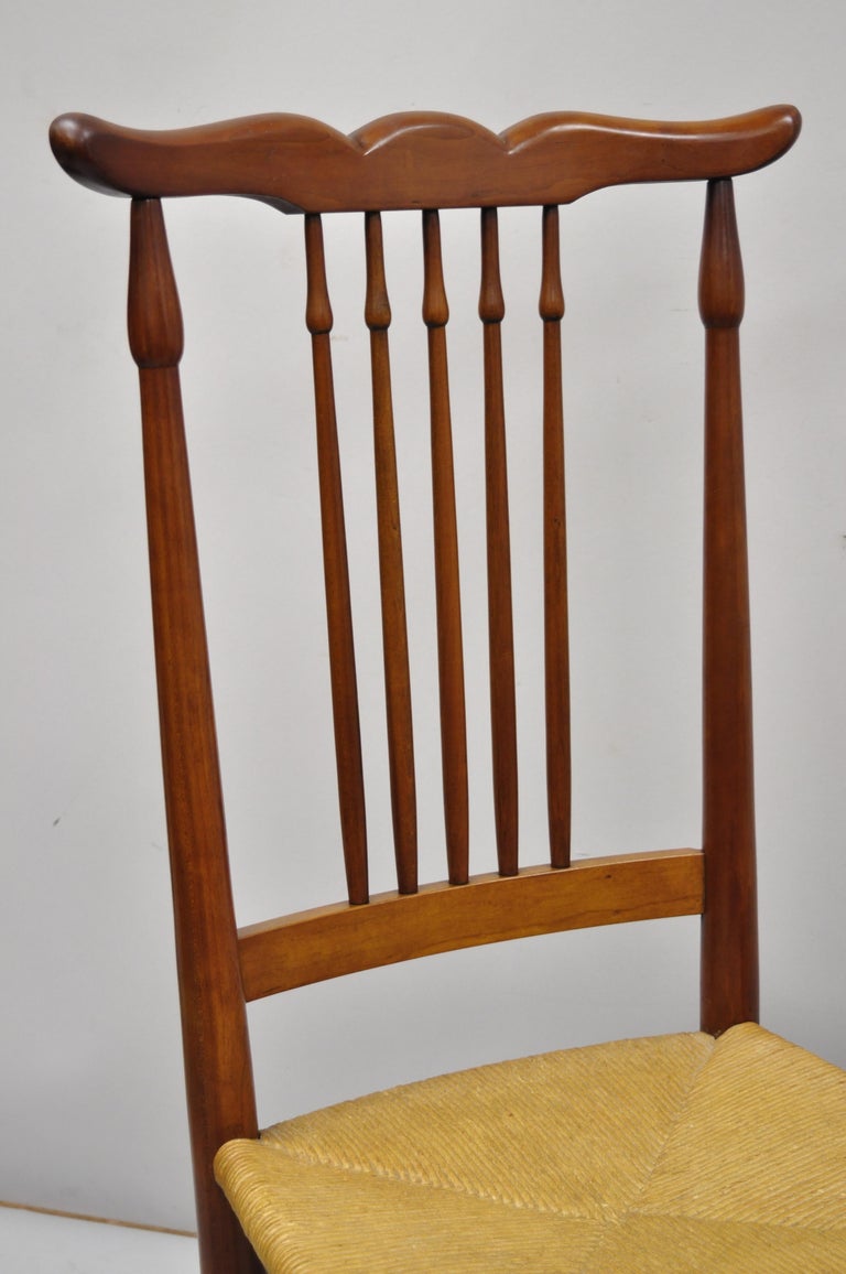 6 Vintage Spindle Back Cherrywood Rush Seat Queen Anne Colonial Dining ...