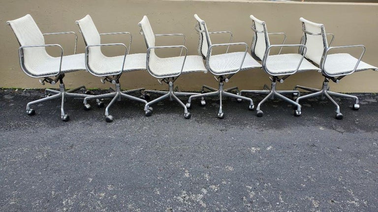 6 White Mesh Eames Herman Miller Tilt Swivel Aluminum Group Chairs 5 ...