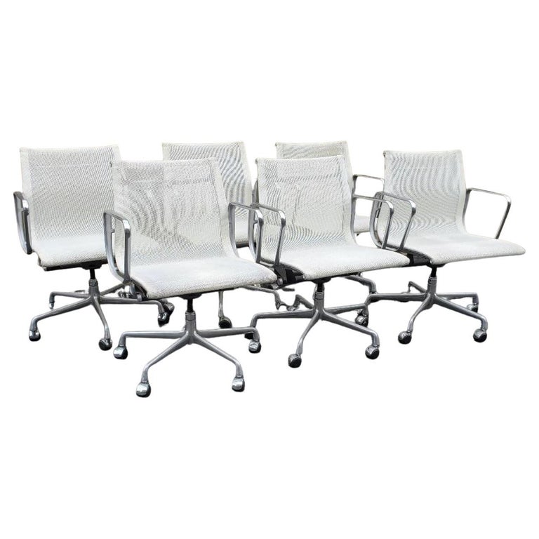 6 White Mesh Eames Herman Miller Tilt Swivel Aluminum Group Chairs 5 ...