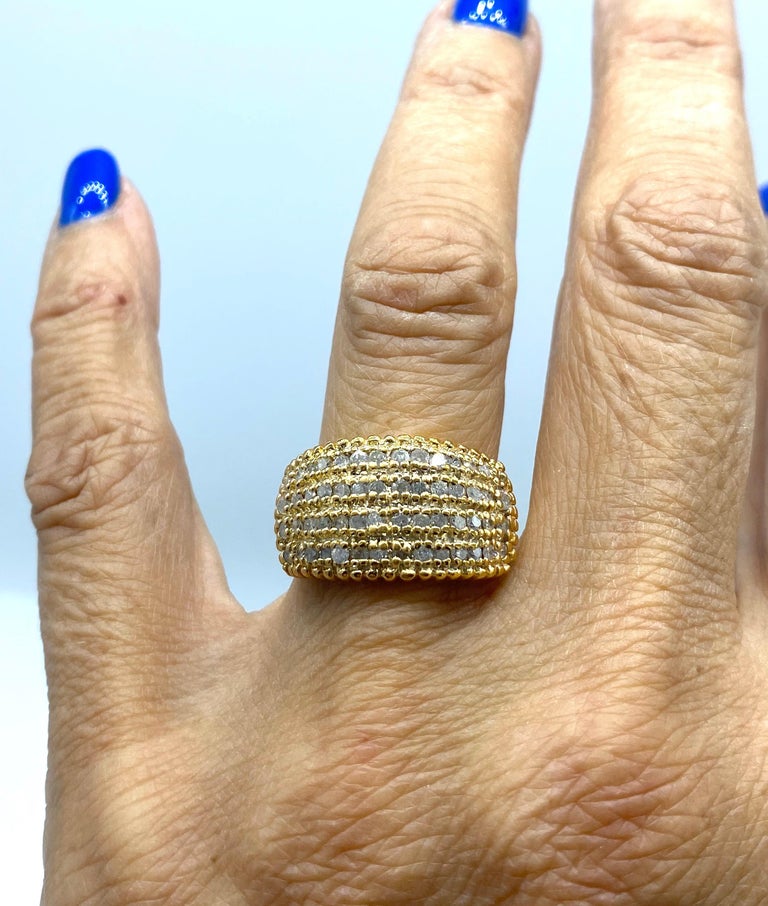 .60 Carat Diamond 4 Row Band Ring 14 Karat Yellow Gold For Sale at 1stDibs