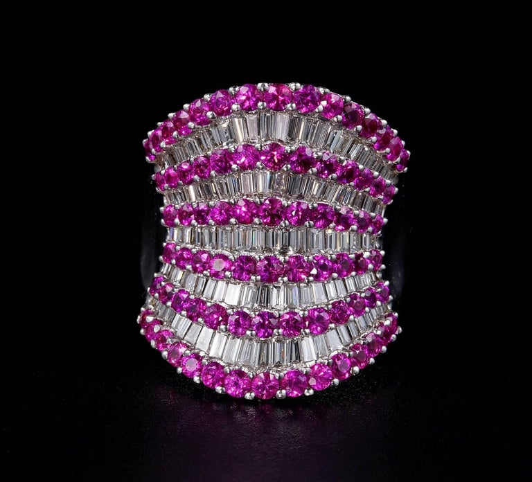6.0 Carat G VVS Diamond 5.50 Carat Pink Sapphire Wide Ring For Sale at ...