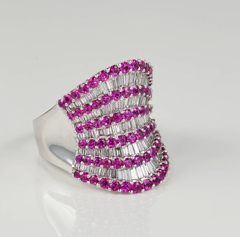 6.0 Carat G VVS Diamond 5.50 Carat Pink Sapphire Wide Ring For Sale at ...