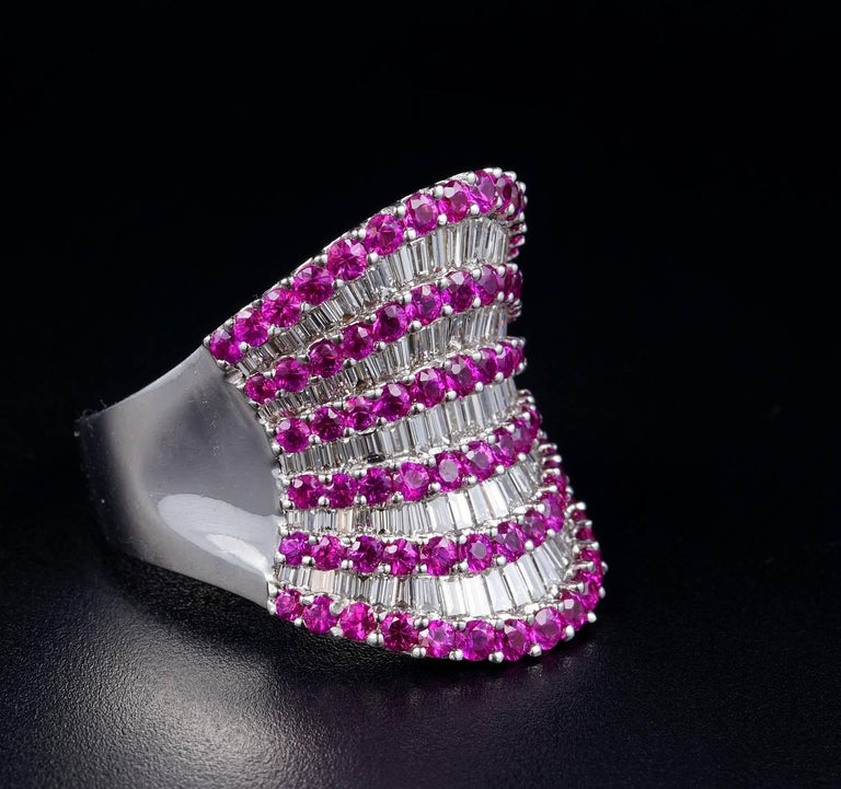 6.0 Carat G VVS Diamond 5.50 Carat Pink Sapphire Wide Ring For Sale at ...
