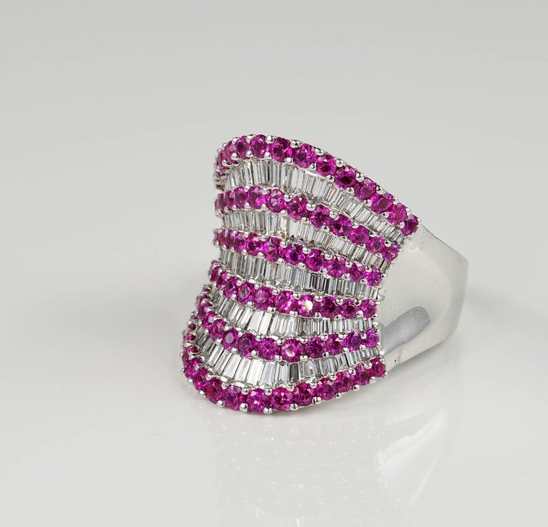 6.0 Carat G VVS Diamond 5.50 Carat Pink Sapphire Wide Ring For Sale at ...