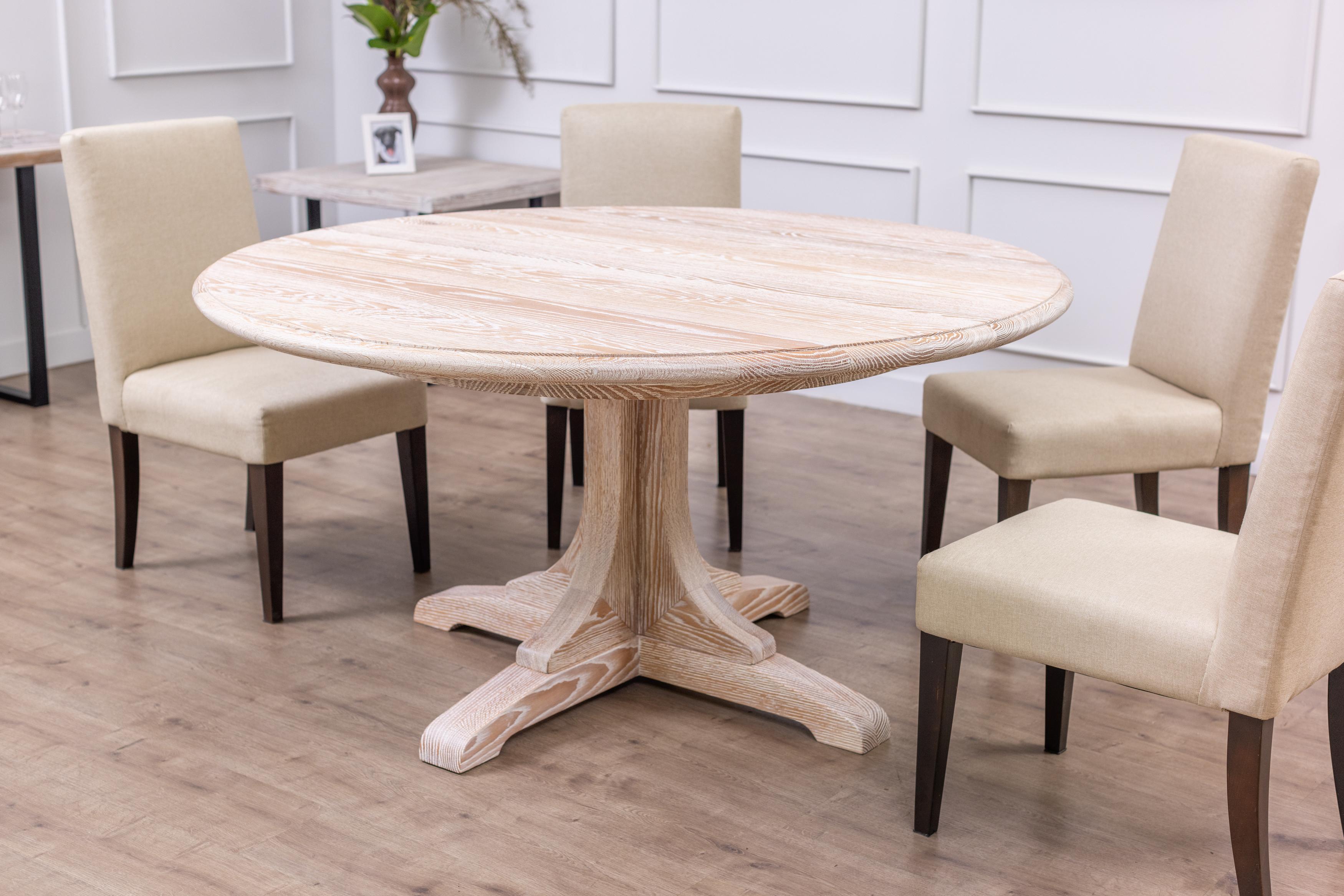 Round Solid Oak Dining Table in Sandblasted Sun Bleached Finish For ...