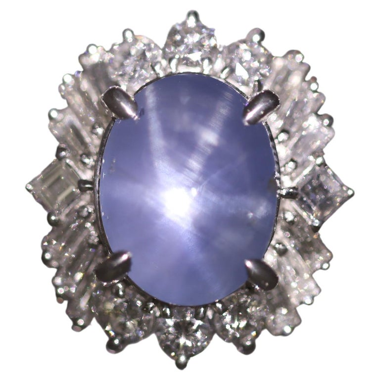6.00 Carat Star Sapphire Diamond Platinum Ring For Sale at 1stDibs