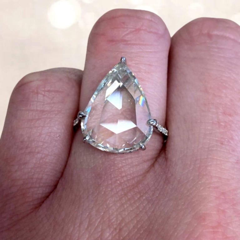 6.00ct Rose-Cut Pear-Shaped Diamond Engagement Ring in Micro-Pave ...