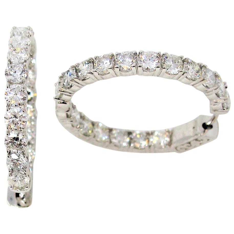 5.65 Carat White Round Brilliant Diamond Hoops in 18 Karat White Gold ...