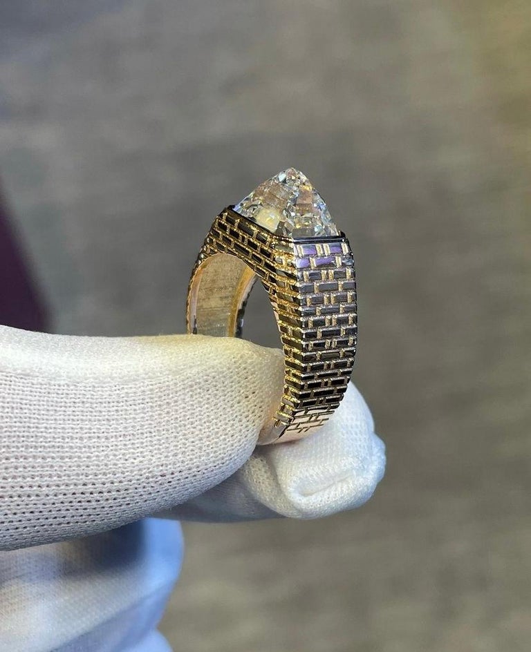 6.04 Carat Reverse Set Emerald Cut Diamond Pyramid Ring For Sale at ...