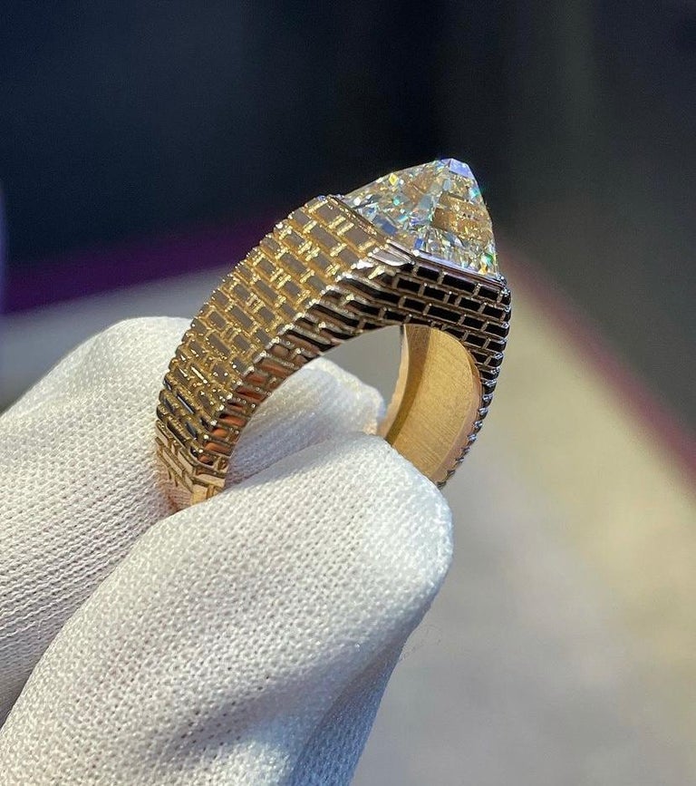 6.04 Carat Reverse Set Emerald Cut Diamond Pyramid Ring For Sale at ...