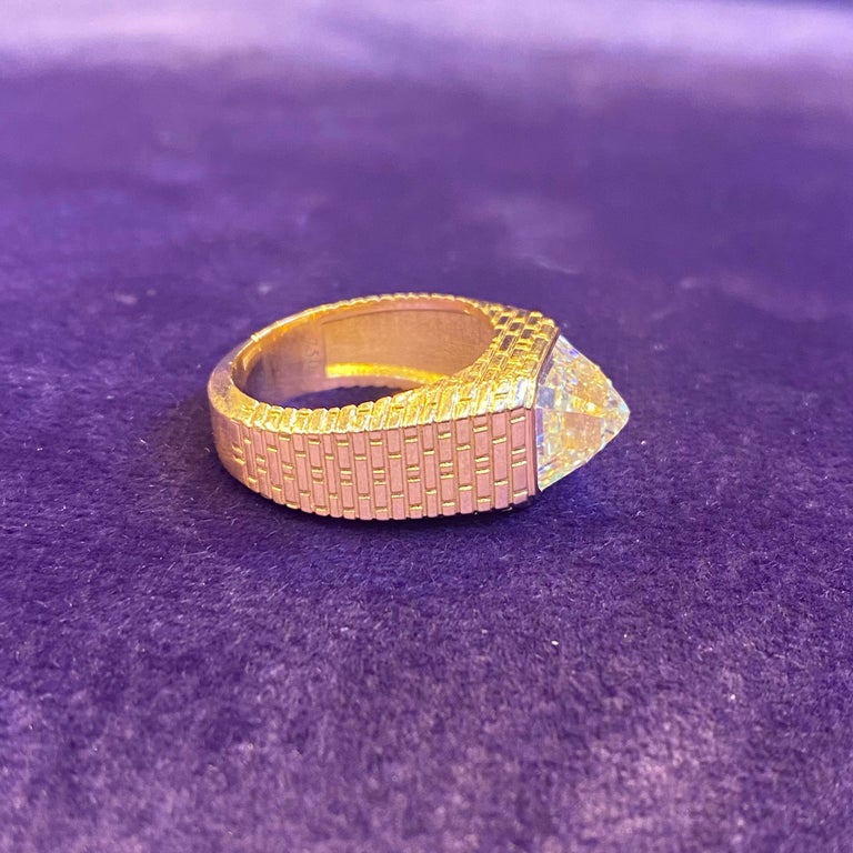 6.04 Carat Reverse Set Emerald Cut Diamond Pyramid Ring For Sale at ...