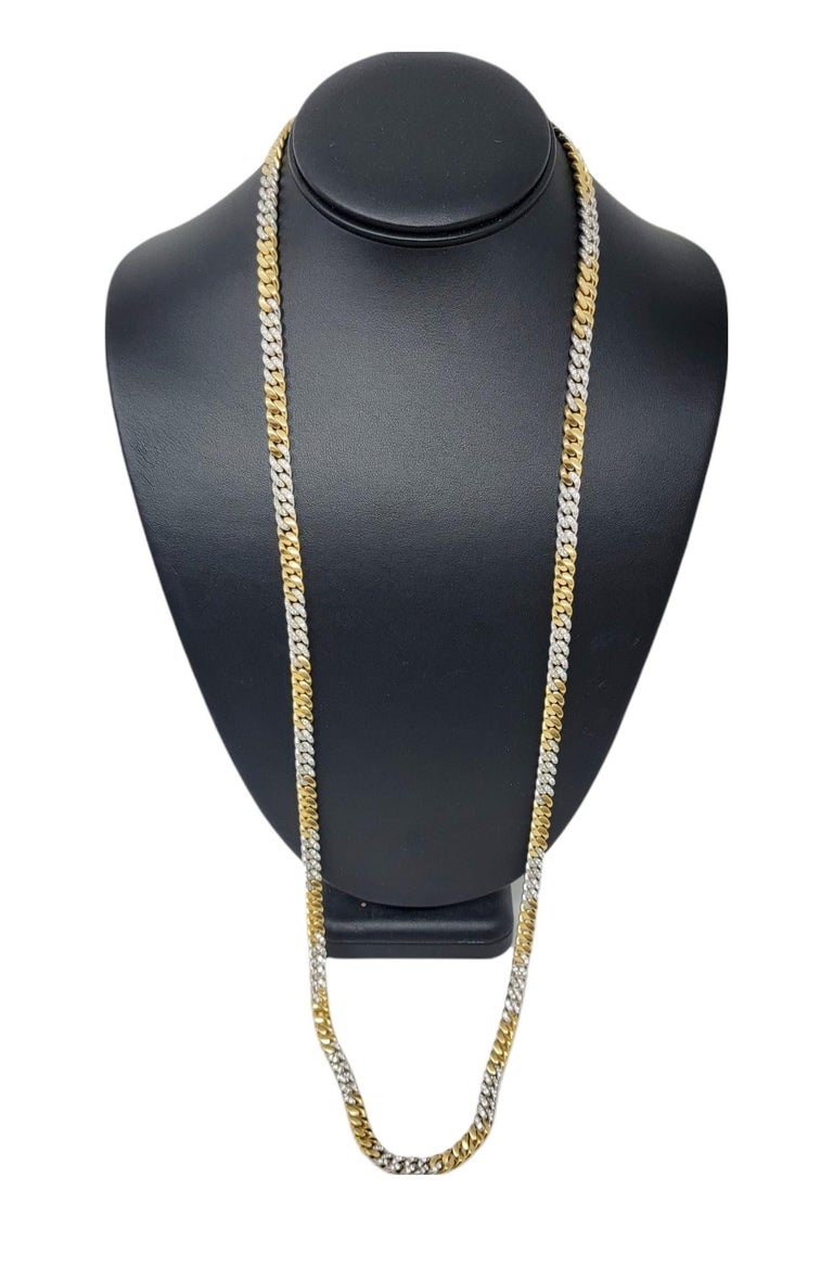 36” Diamond and 18 Karat Yellow and White Gold Heavy Station Cuban Link ...