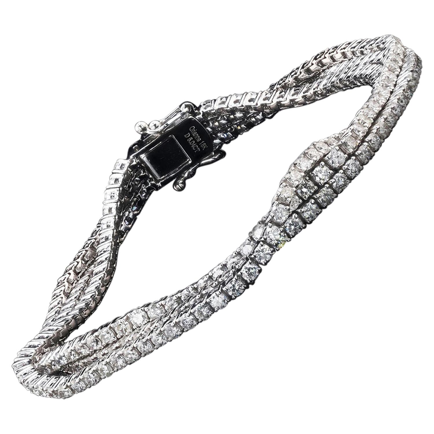6.92ctw Diamond 18K White Gold Tennis Bracelet For Sale at 1stDibs