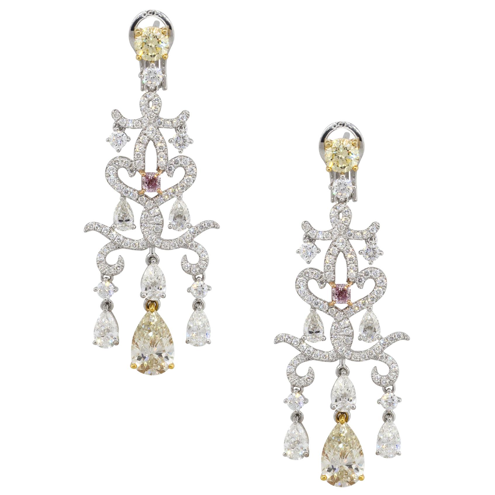 Harakh 7.80 Carat Colorless Diamond Haveli 18 Karat Dangling Earrings ...