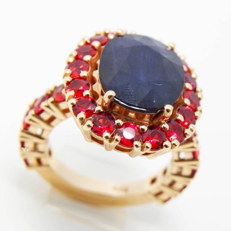6.05 Carat Natural Oval Sapphire 3.81 Carat Red Spinel Cocktail Ring ...