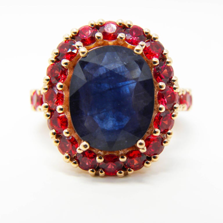 6.05 Carat Natural Oval Sapphire 3.81 Carat Red Spinel Cocktail Ring ...