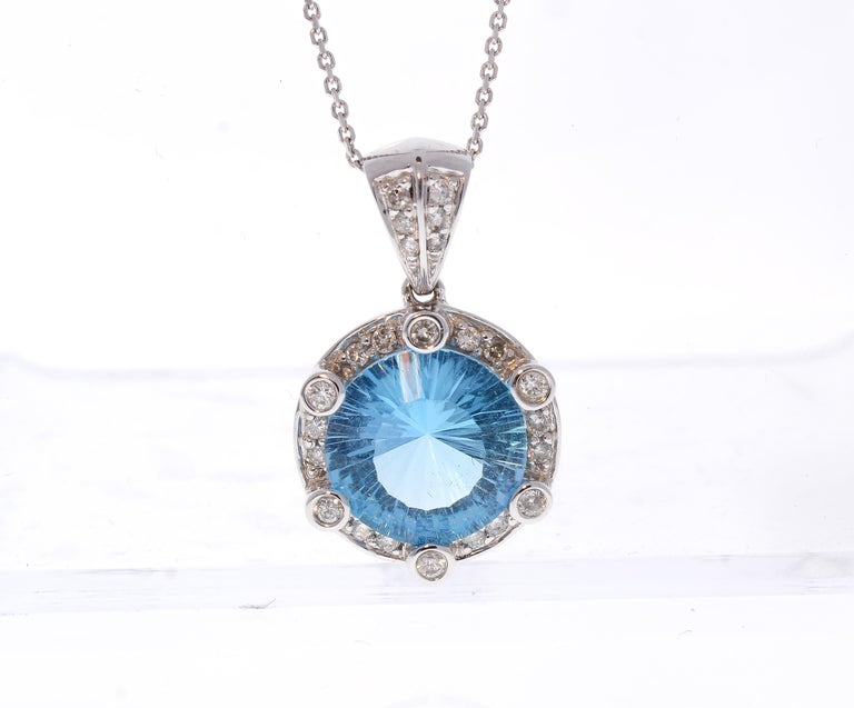 6.05 Carat Swiss Blue Topaz and Diamond Pendant Necklace in 14 Karat ...