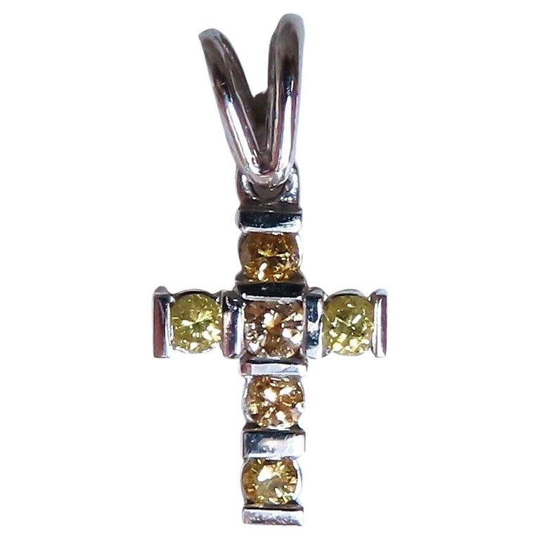 .60ct Natural Fancy Yellow Diamonds Cross Pendant 14 Karat For Sale at ...