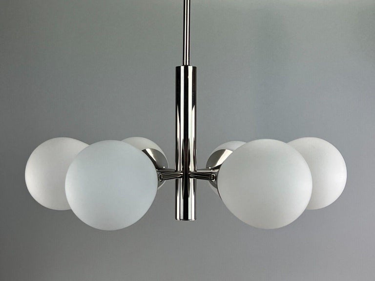 1960s 1970s 6-Flame Sputnik Chandelier Kaiser Leuchten Opal Glass ...