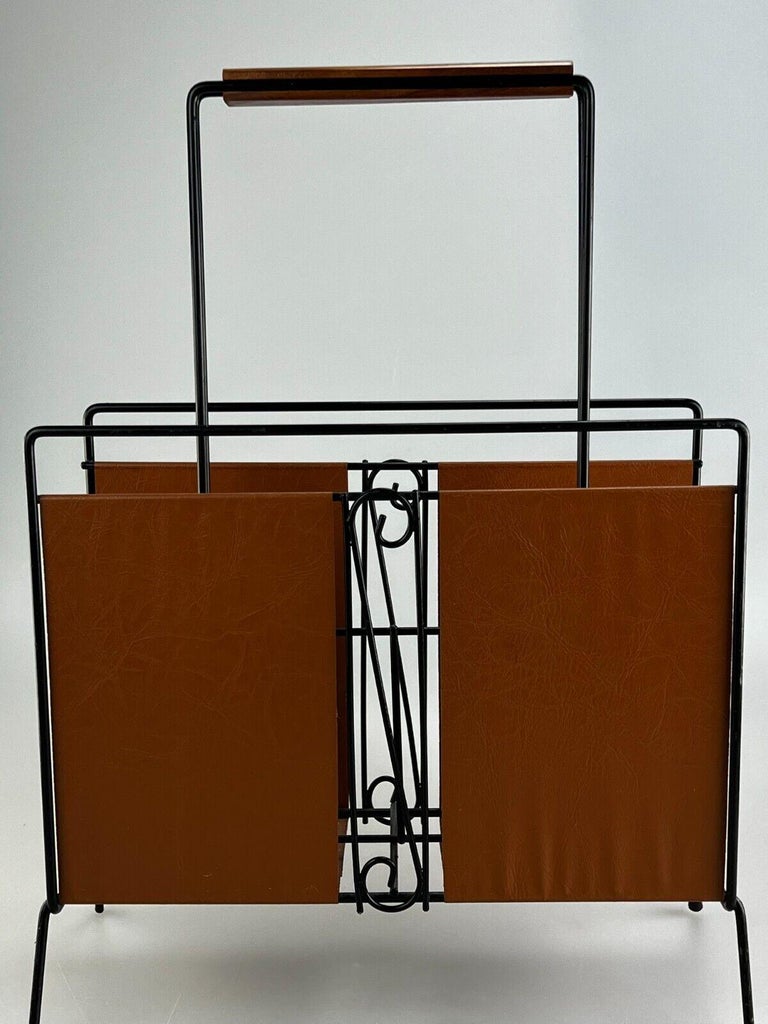 60's 70's Newspaper Holder Newspaper Rack Metal Teak Mid Century Design ...