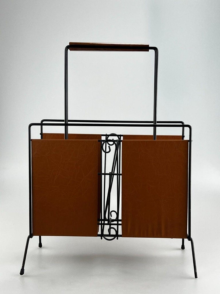 60's 70's Newspaper Holder Newspaper Rack Metal Teak Mid Century Design ...