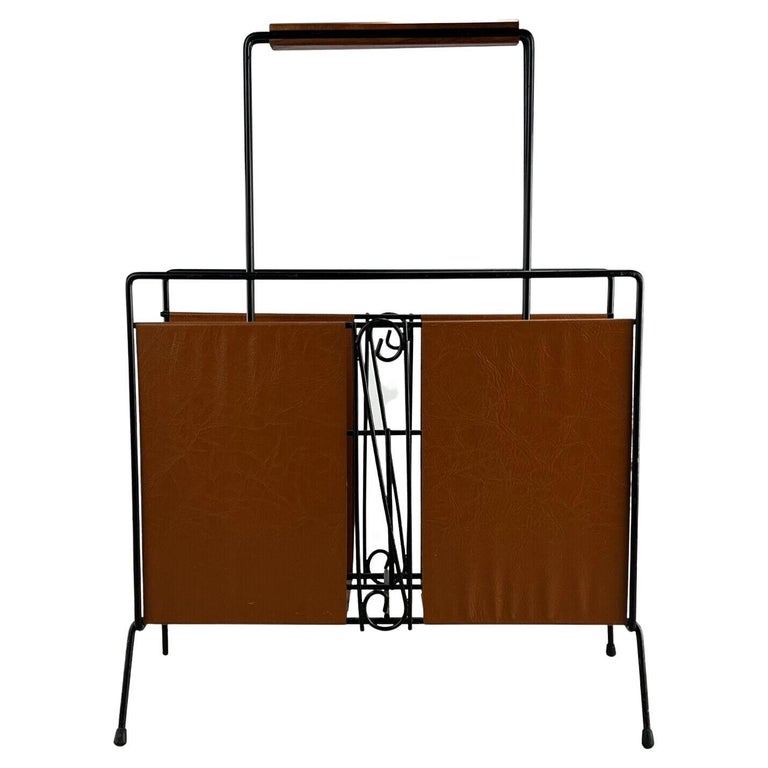 60's 70's Newspaper Holder Newspaper Rack Metal Teak Mid Century Design ...