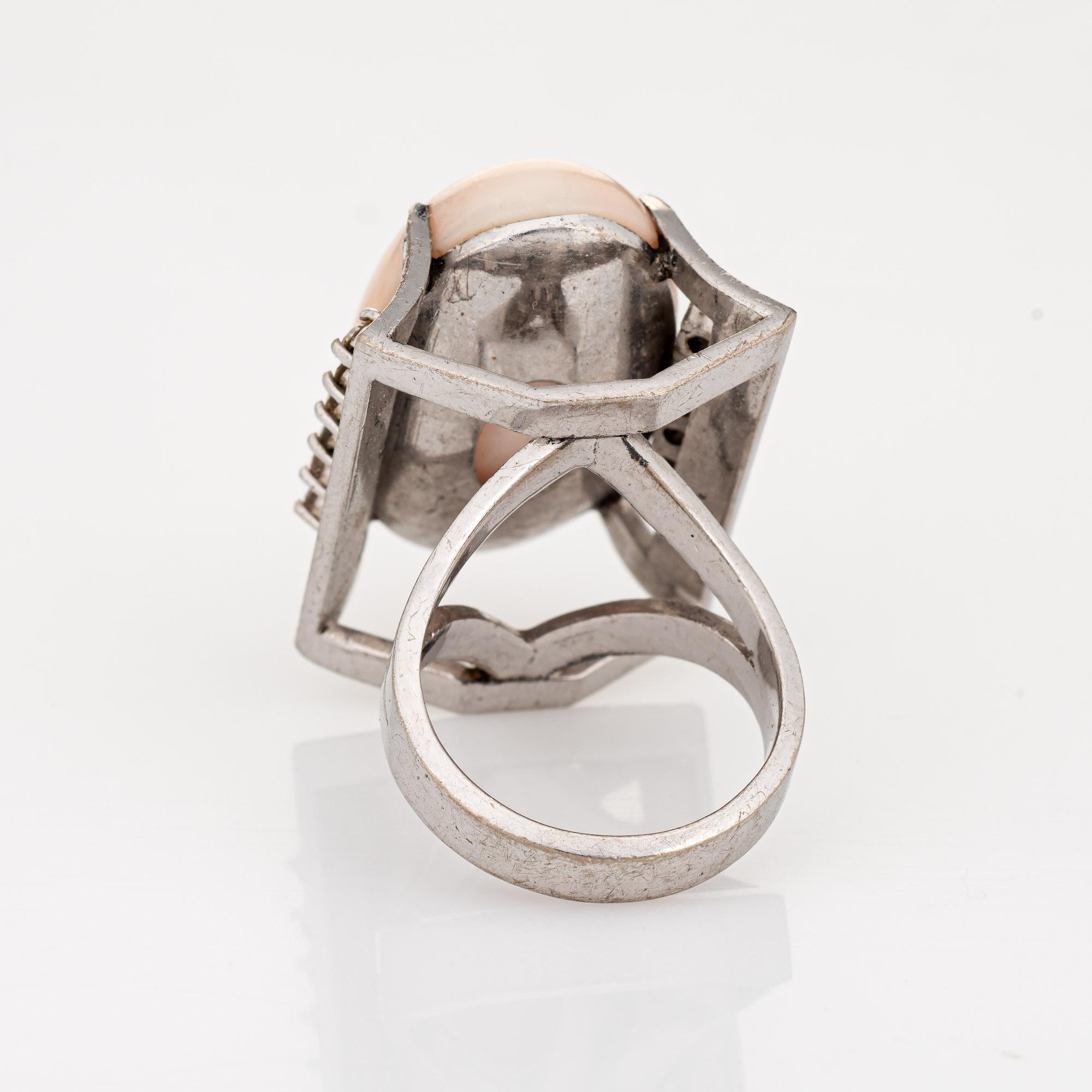 60s Angel Skin Coral Diamond Ring Vintage 14k White Gold Large Cocktail ...