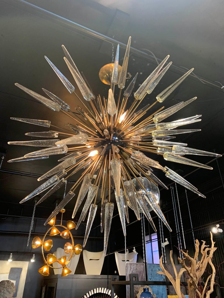 60s Era Brass and Glass Murano Sputnik Chandelier For Sale at 1stDibs
