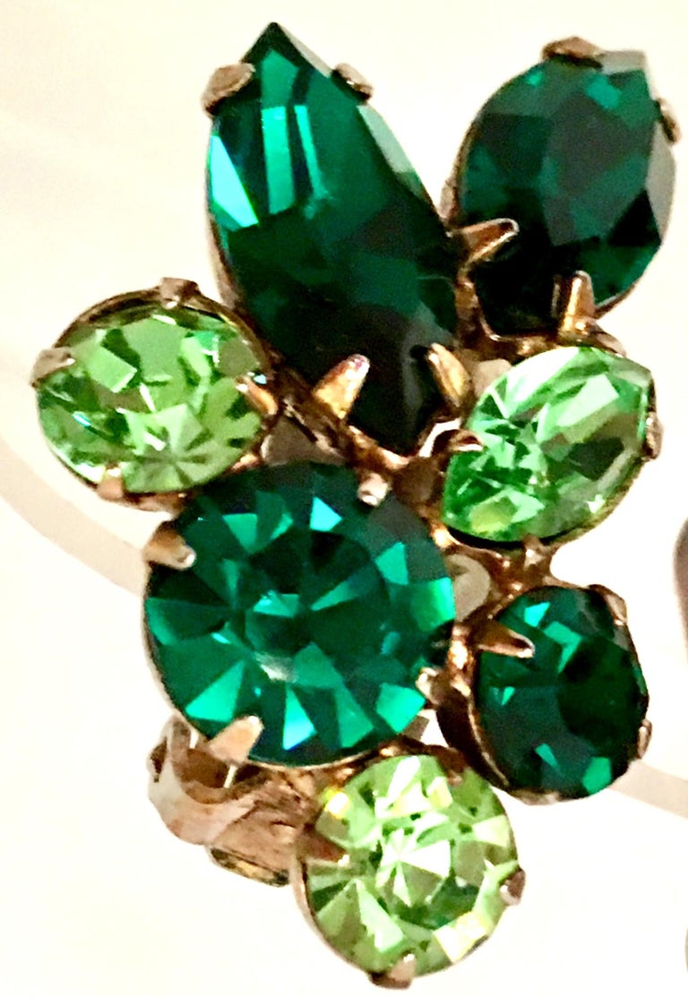 60'S Gold and Green Swarovski Crystal Abstract Flower Earrings at 1stDibs