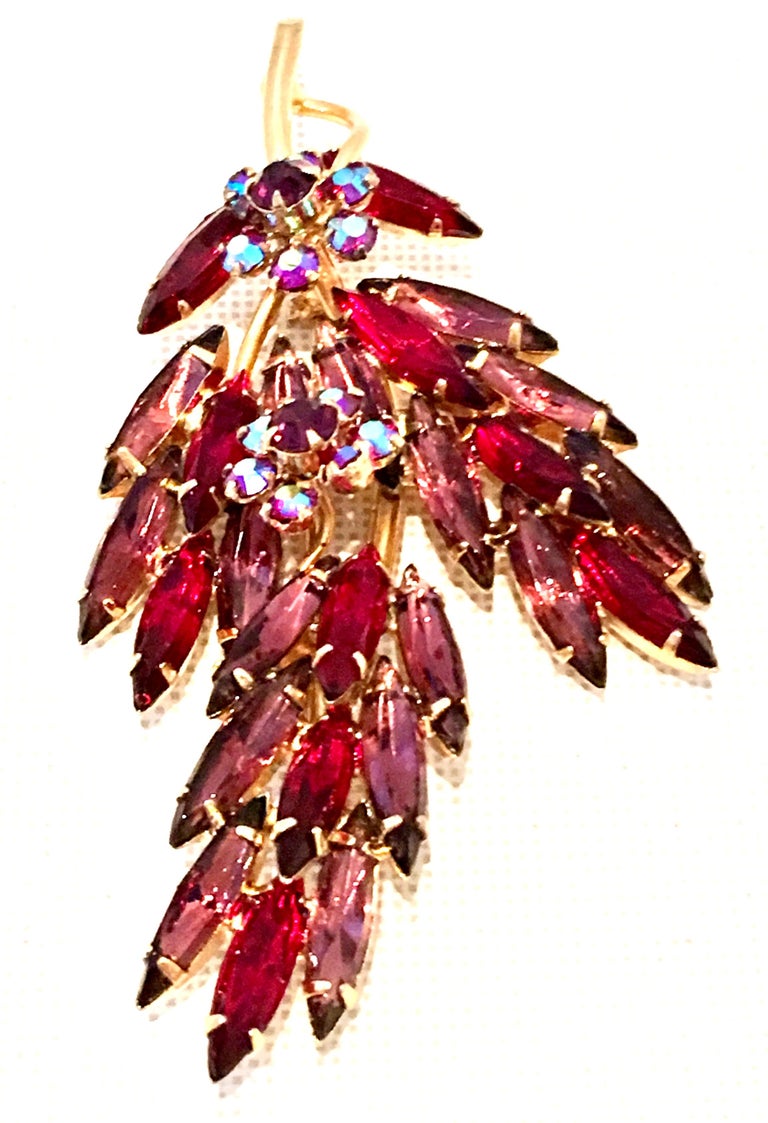 60'S Monumental Gold and Austrian Crystal Large Dimensional Floral ...